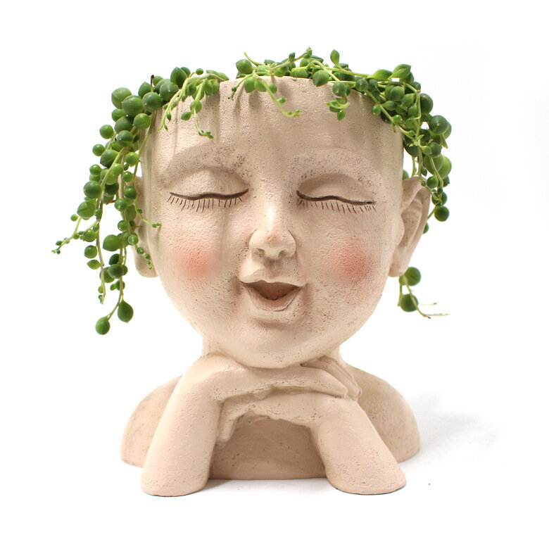 Горшок для цветов из смолы с изображением улыбающегося лица и рисунком руки на подбородке, креативные кашпо для суккулентов с мультяшным рисунком, декоративные художественные цветочные горшки для рабочего стола, балкона, офиса и украшения для комнатн