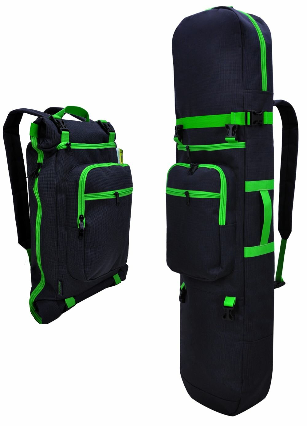 Чехол рюкзак для детского сноуборда и лыж 120 см (графит с зеленым)