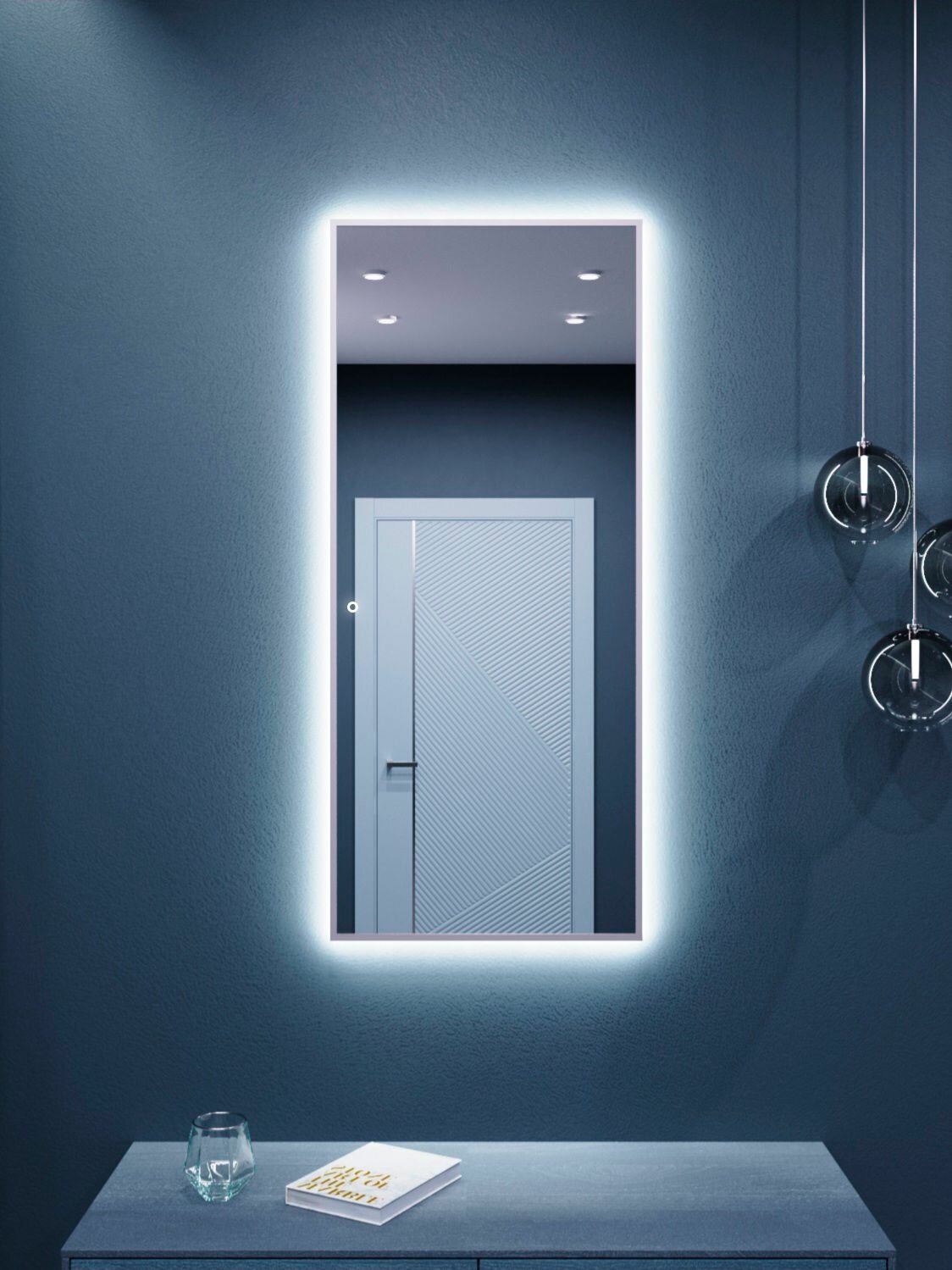 Зеркало настенное 120х40 см. ONE MARKET с подсветкой в ванную сенсорное в алюминиевой раме, Серебро