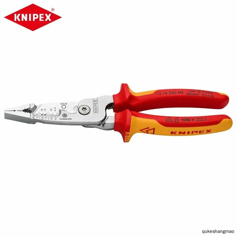 KNIPEX 13 76 200 ME Изолированные метрические клещи для зачистки проводов электрика, испытанные VDE, хромированные, 200 мм