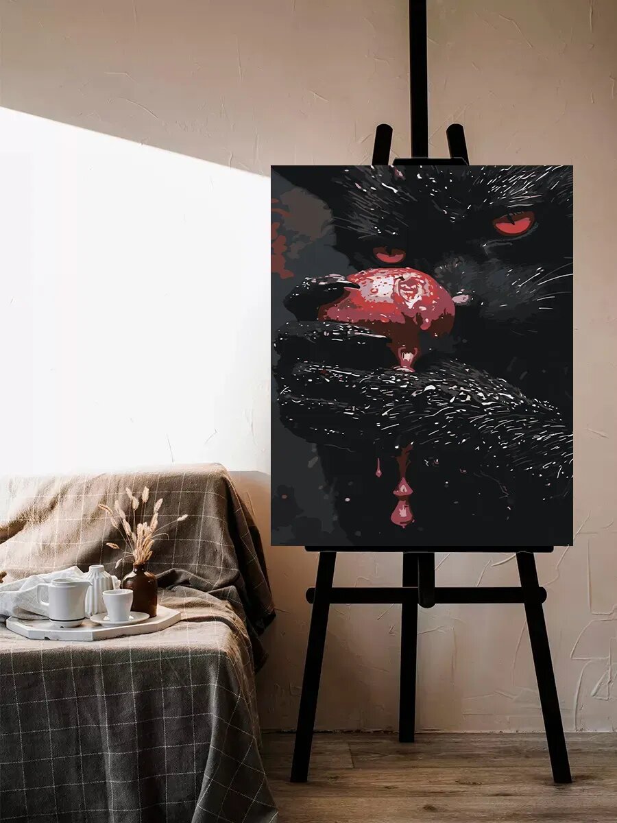 Картина по номерам Демонический Котик с Яблоком Животное