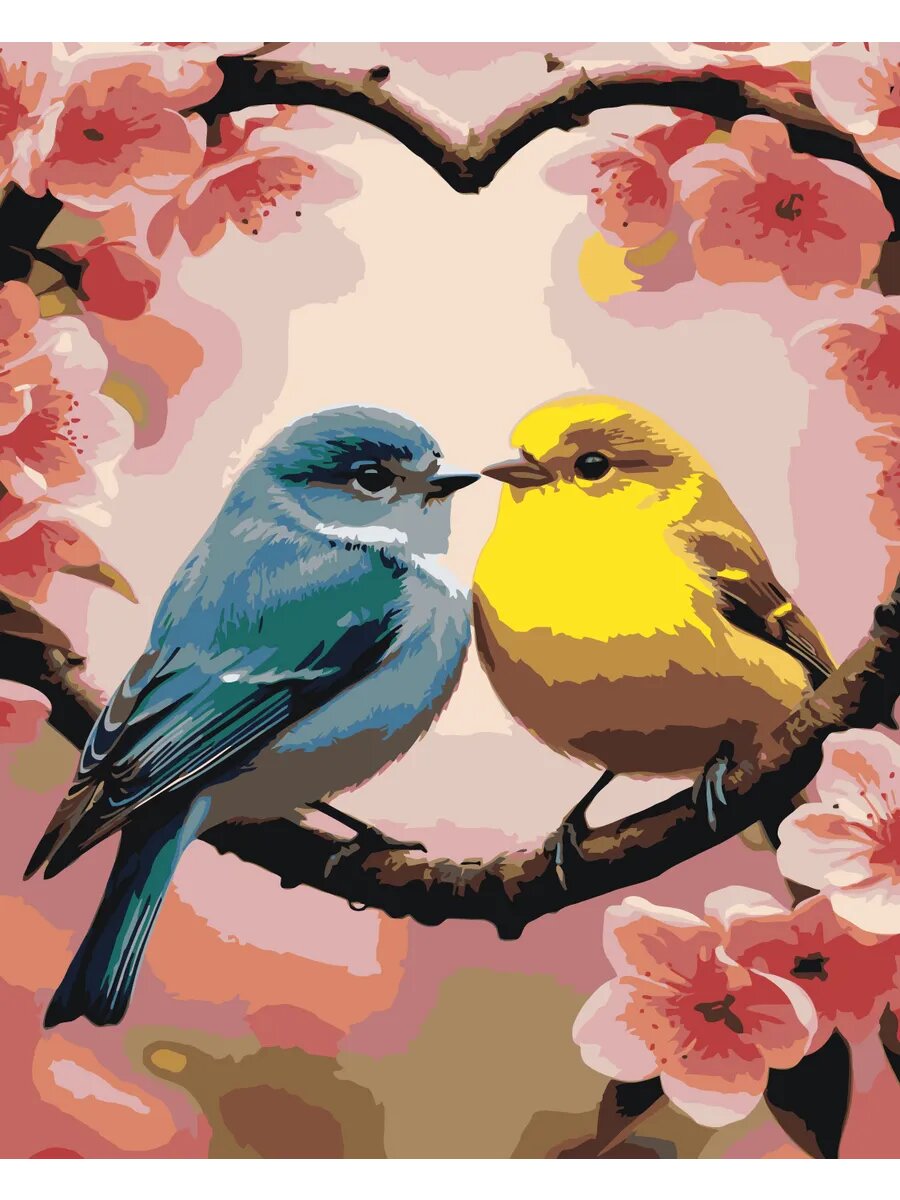 Картина по номерам Живопись-Влюбленные Птицы на Ветке
