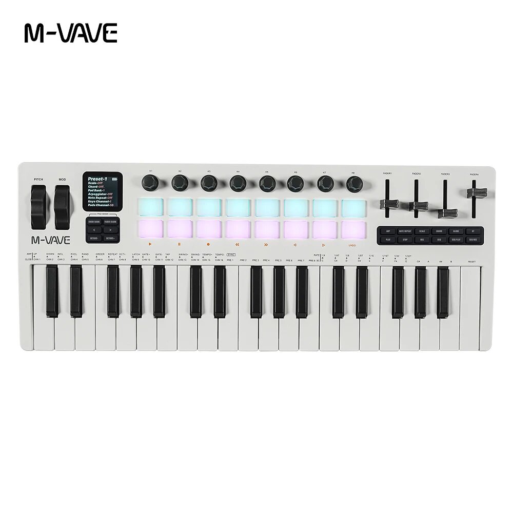 M-VAVE SMK 37 PRO 37-клавишная MIDI-клавиатура Белый, SMK 37 PRO WHITE