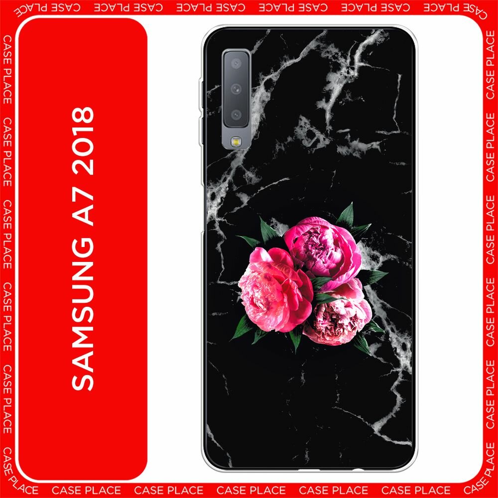 Чехол на Samsung Galaxy A7 2018 / Самсунг Галакси А7 2018 с принтом "Букет на черном мраморе"