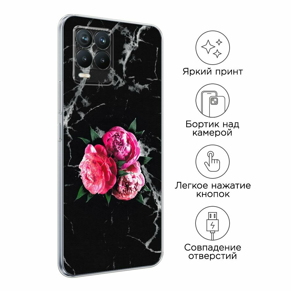 Чехол на Realme 8/8 Pro / Реалми 8/8 Про с принтом "Букет на черном мраморе" — фото 1