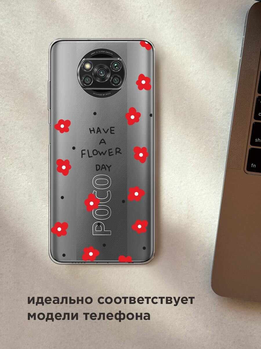Чехол на Xiaomi Poco X3/X3 Pro / Поко X3/X3 Pro с принтом "Have a flower day 2", прозрачный — фото 1