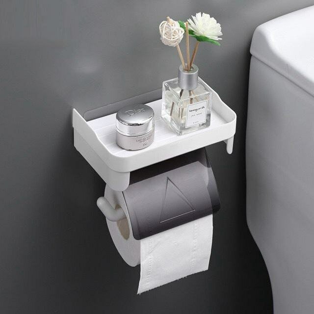 Бумагодержатель закрытого типа с полкой, материал: пластик, цвет: белый