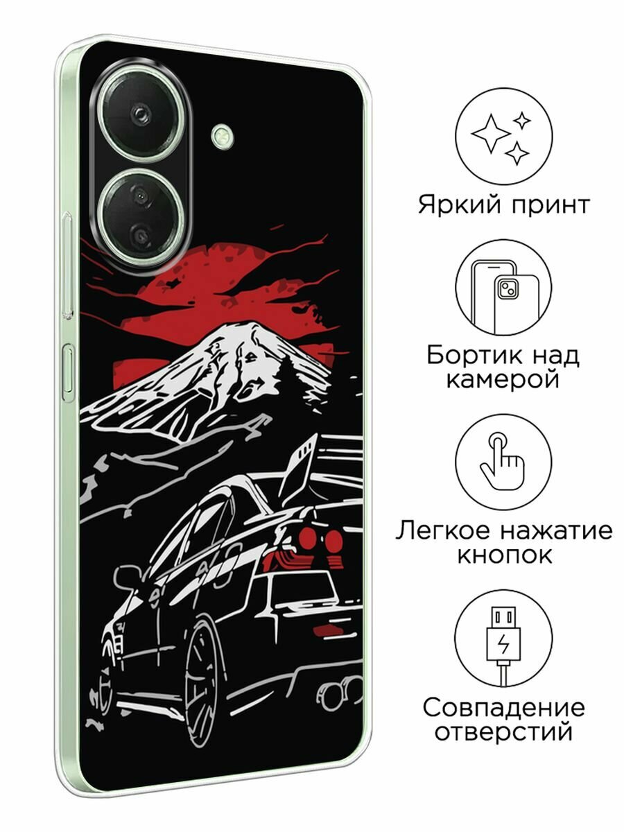 Чехол на Xiaomi Redmi 13C/Poco C65 / Сяоми Редми 13C/Поко С65 с принтом "Машина в горах JDM" — фото 1