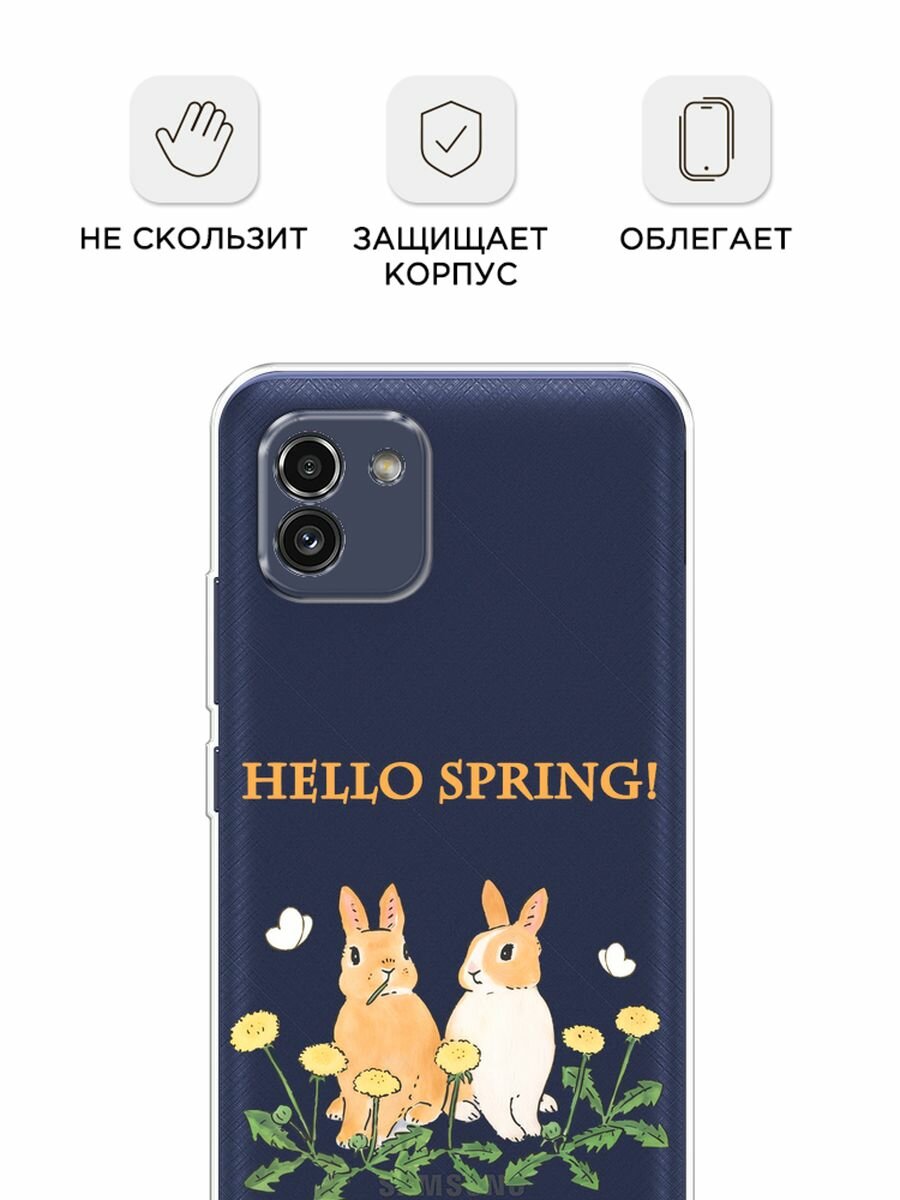 Чехол на Samsung Galaxy A03 / Самсунг Галакси А03 с принтом "Весенние кролики", прозрачный — фото 1
