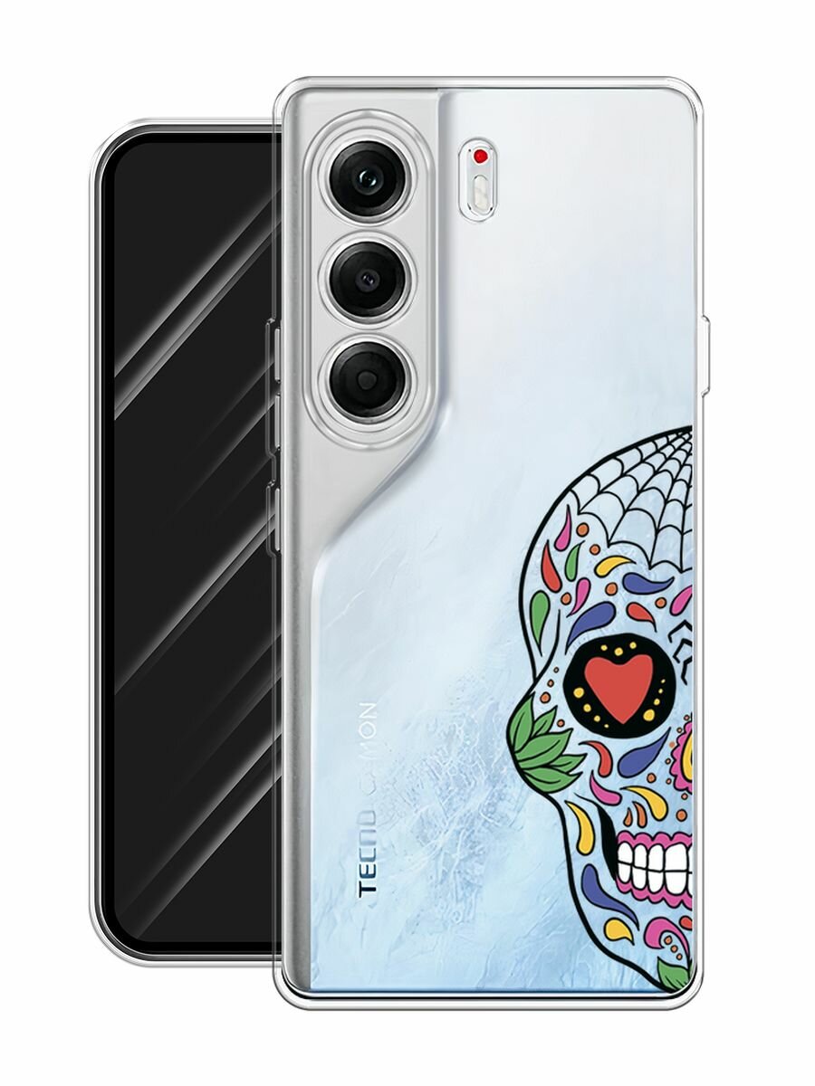 Чехол на Tecno Camon 40 Pro / Текно Камон 40 Про с принтом череп из мексики арт, прозрачный — фото 1