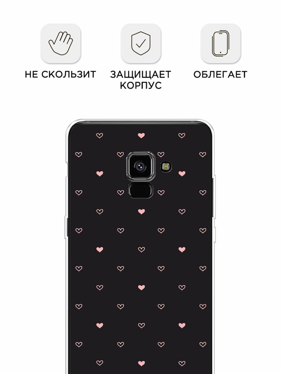 Чехол на Samsung Galaxy A8 + / Самсунг Галакси А8 Плюс 2018 с принтом "Черный фон и сердечки" — фото 1
