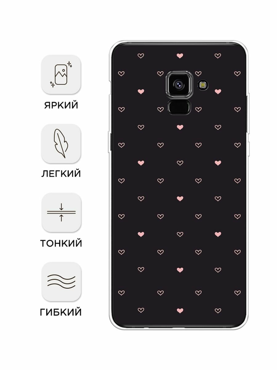 Чехол на Samsung Galaxy A8 + / Самсунг Галакси А8 Плюс 2018 с принтом "Черный фон и сердечки" — фото 1