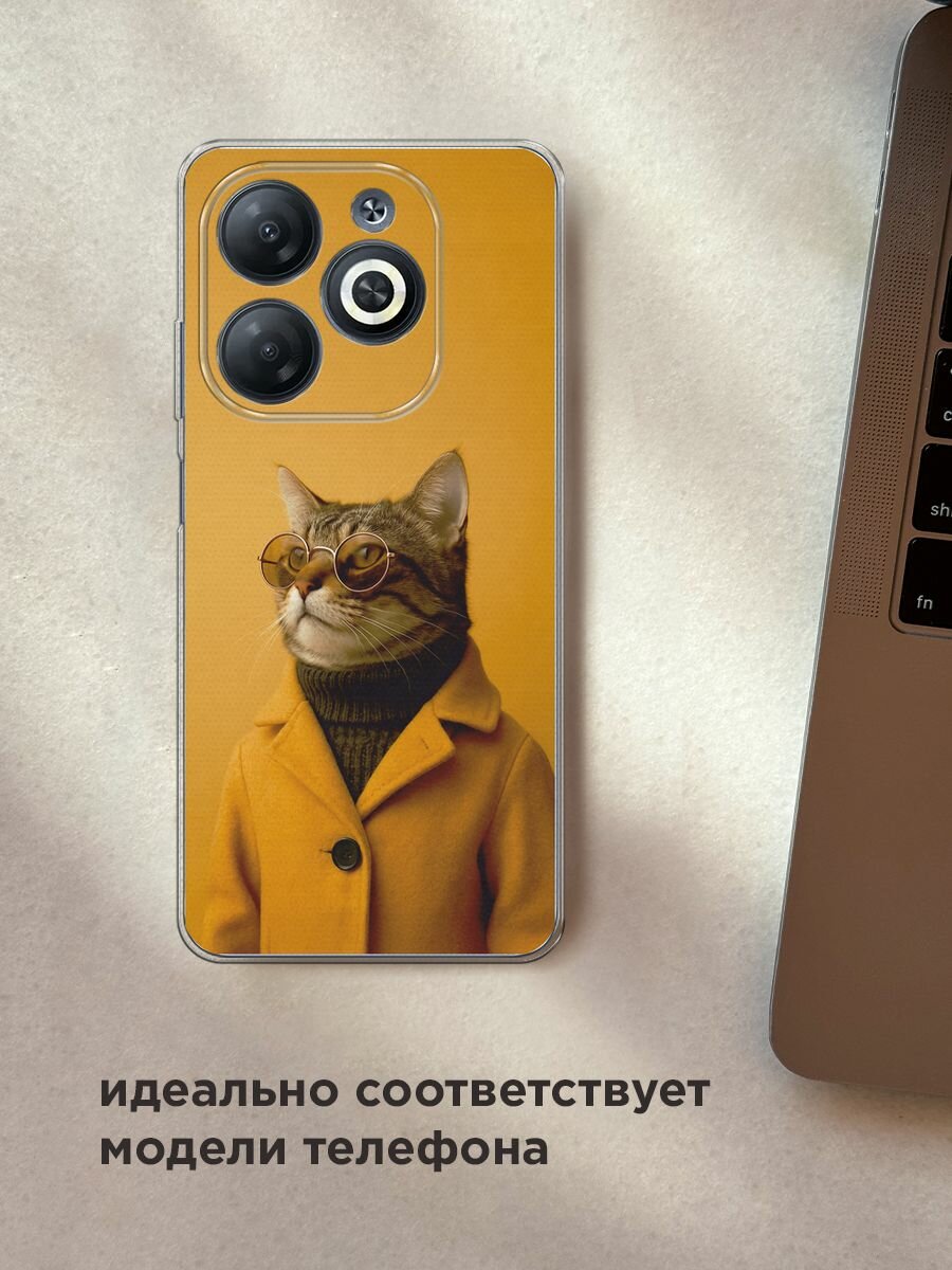 Чехол на Infinix Smart 8 Plus / Инфиникс Смарт 8 Плюс с принтом "Деловой кот в пальто" — фото 1