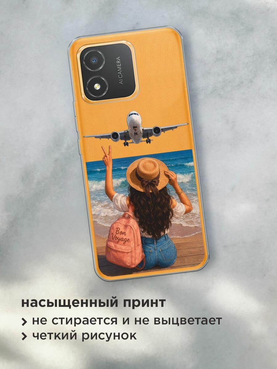 Чехол на Honor X5 / Хонор X5 с принтом "Bon Voyage", прозрачный — фото 1
