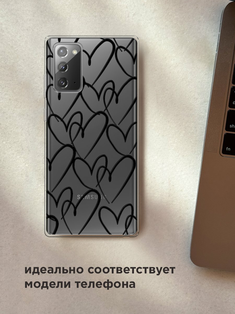 Чехол на Samsung Galaxy Note 20 / Самсунг Галакси Ноут 20 с принтом "Hearts doodle black 1" — фото 1