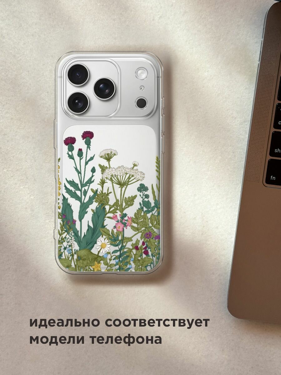 Чехол на Apple iPhone 17 Pro / Айфон 17 Про с принтом "Дикие полевые цветы", прозрачный — фото 1