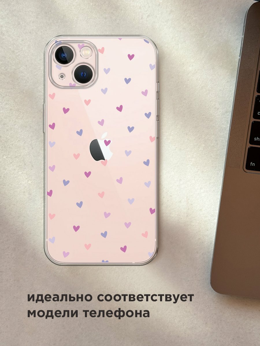 Чехол на Apple iPhone 13 / Айфон 13 с принтом "Пастельные сиреневые сердечки", прозрачный — фото 1