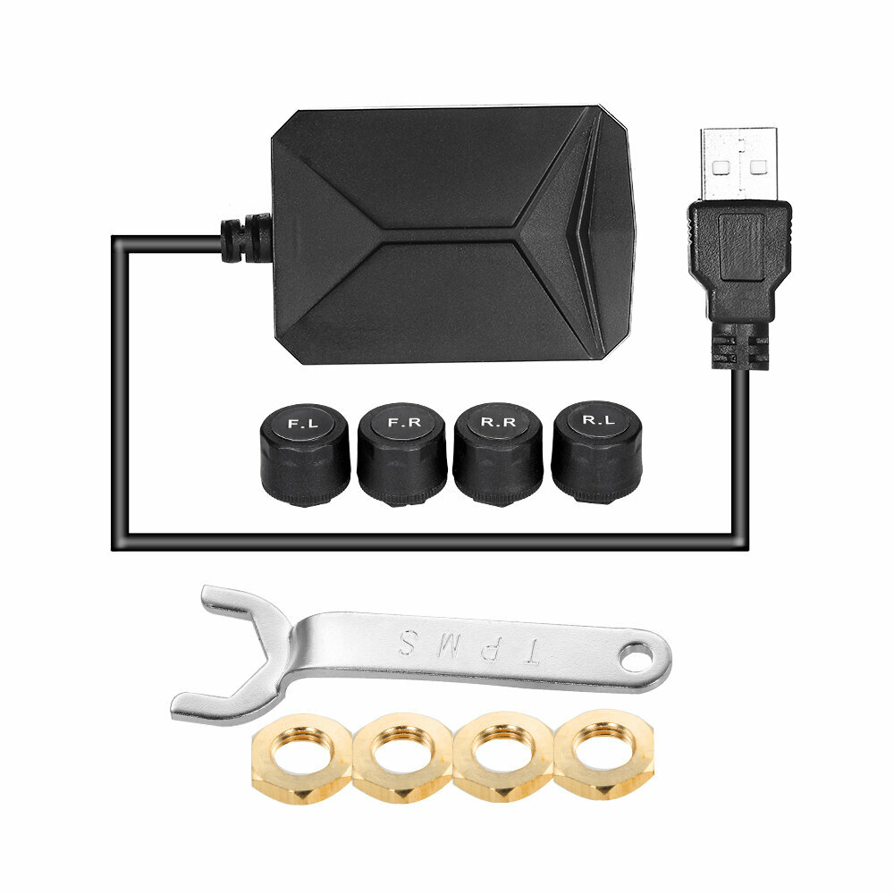 Система контроля давления в шинах для Android с навигацией и 4 внешними датчиками. Отображение давления и температуры в 4 шинах в реальном времени.