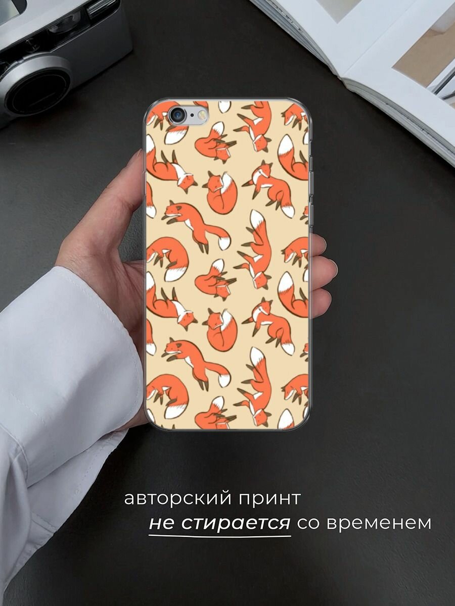 Силиконовый чехол на Apple iPhone 6 / Айфон 6 с принтом "Лисички фон" — фото 1