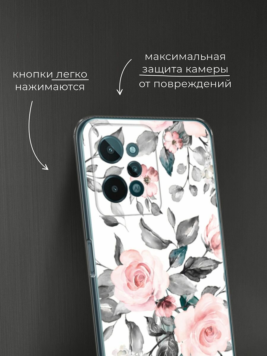 Силиконовый чехол на Realme C31 / Реалми C31 с принтом "Розы на белом" — фото 1
