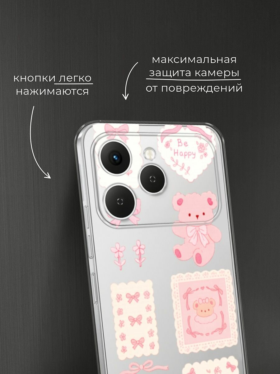 Чехол на Tecno Spark 40 / Текно Спарк 40 с принтом "Розовые марки", прозрачный — фото 1