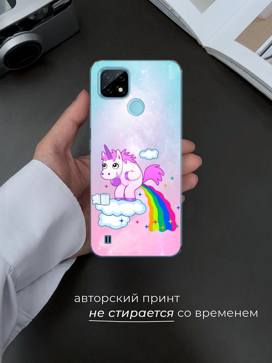 Чехол на Realme C21 / Реалми С21 с принтом "Единорог какает" — фото 1