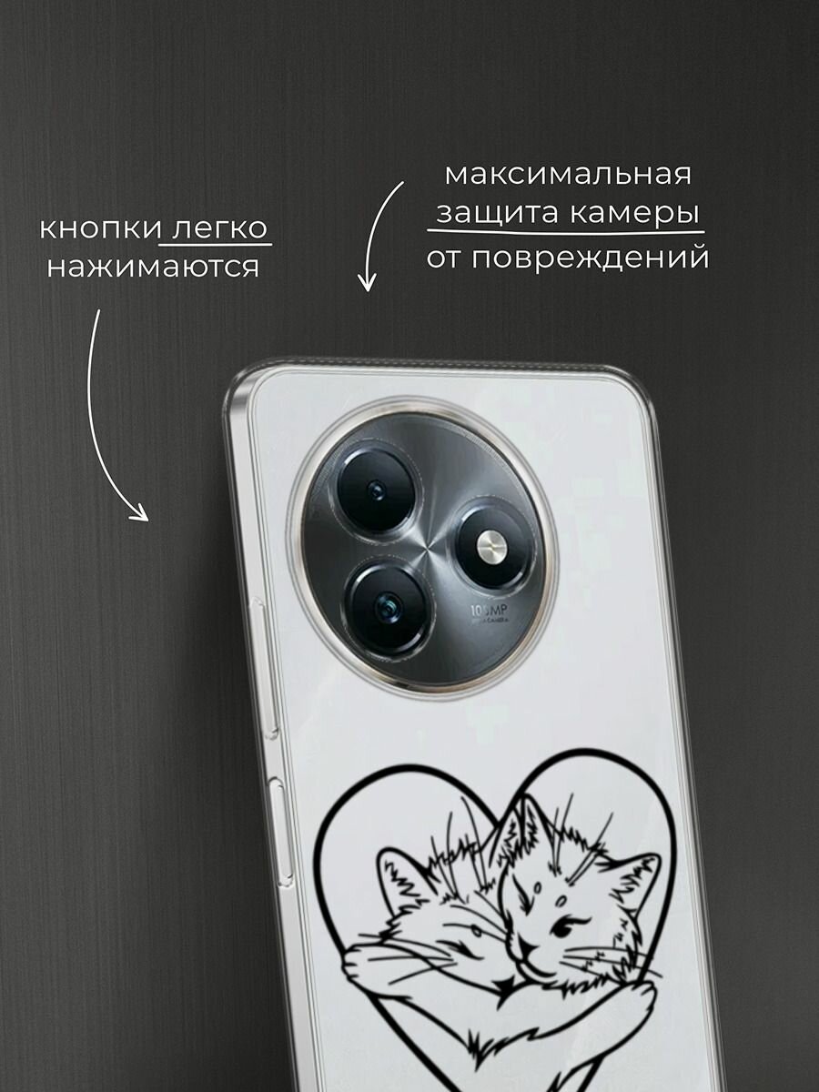Чехол на Itel S24 / Ител S24 с принтом "Влюблённые котики рисунок 3 - 14 февраля", прозрачный — фото 1