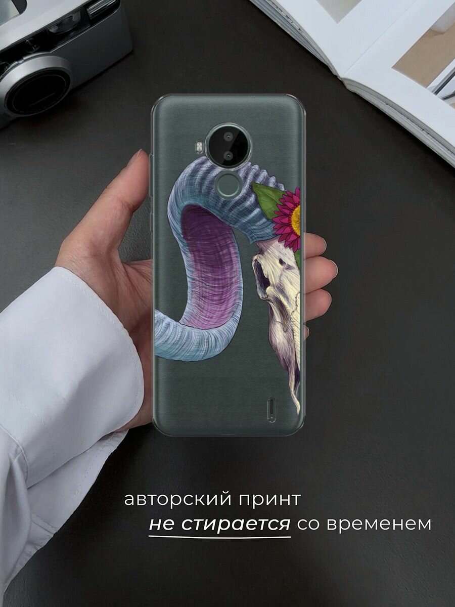 Чехол на Nokia C30 / Нокия C30 с принтом "Мифический череп", прозрачный — фото 1