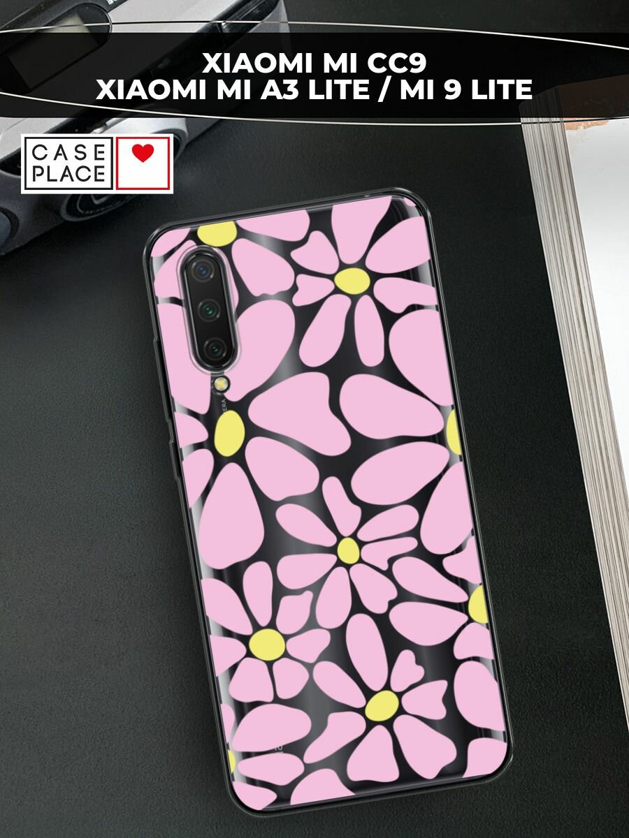 Чехол на Xiaomi Mi CC9/A3 Lite/9 Lite / Сяоми Mi CC9/A3 Lite/9 Lite с принтом "Розовые лепестки 2", прозрачный