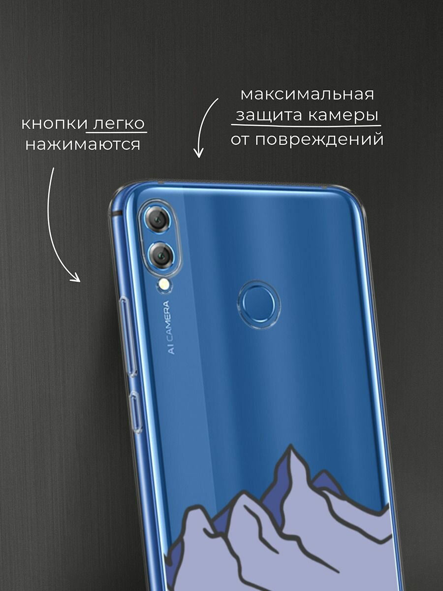 Силиконовый чехол на Honor 8X / Хонор 8Х с принтом "Гора", прозрачный — фото 1