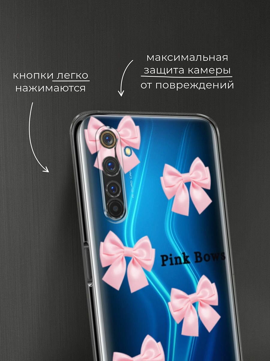 Чехол на Realme 6 Pro / Реалми 6 Про с принтом "Pink Bows", прозрачный — фото 1