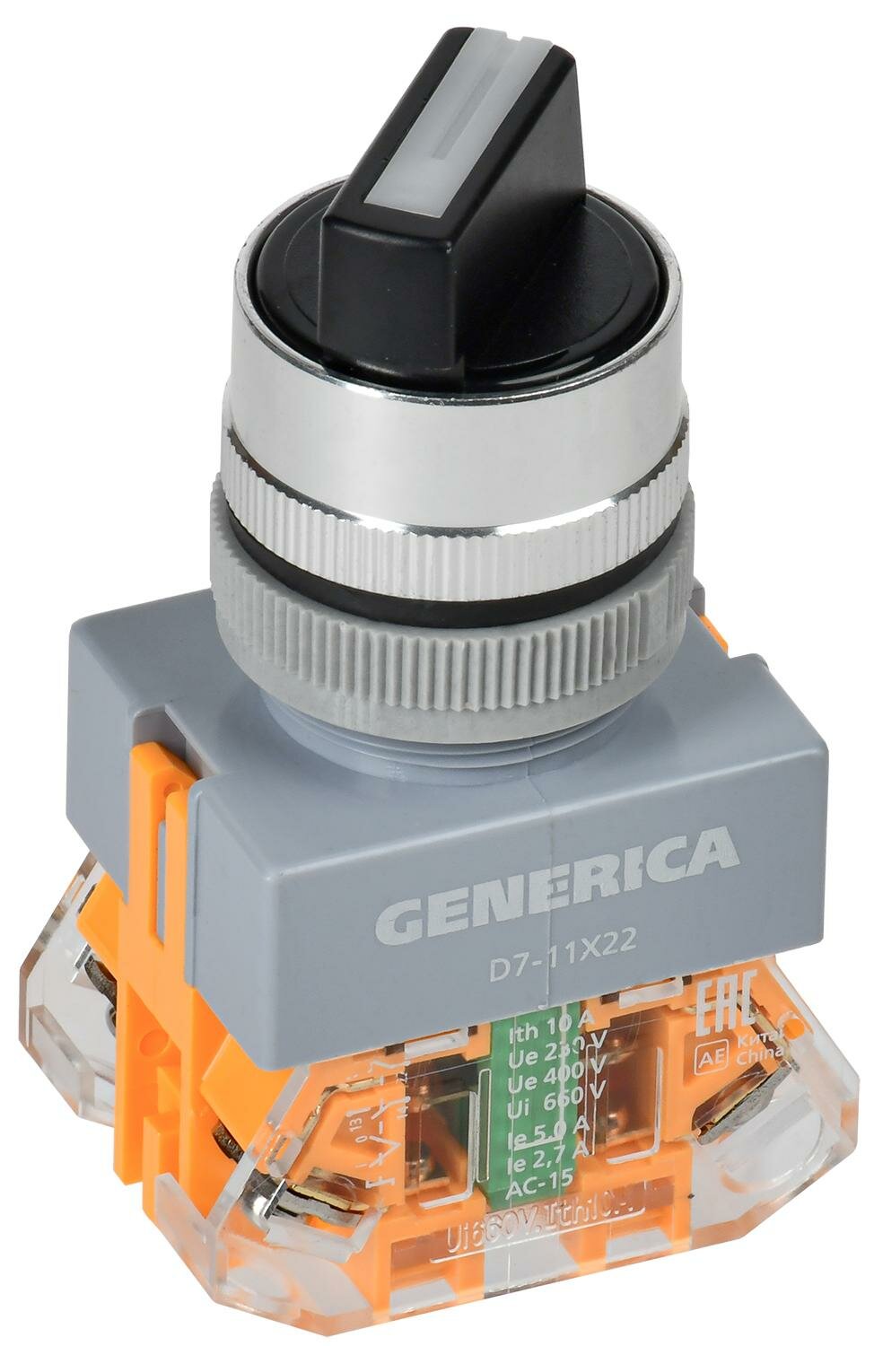 Переключатель IEK D7-11X22, 2 положения, 1З+1Р, возвратный, черный, Generica