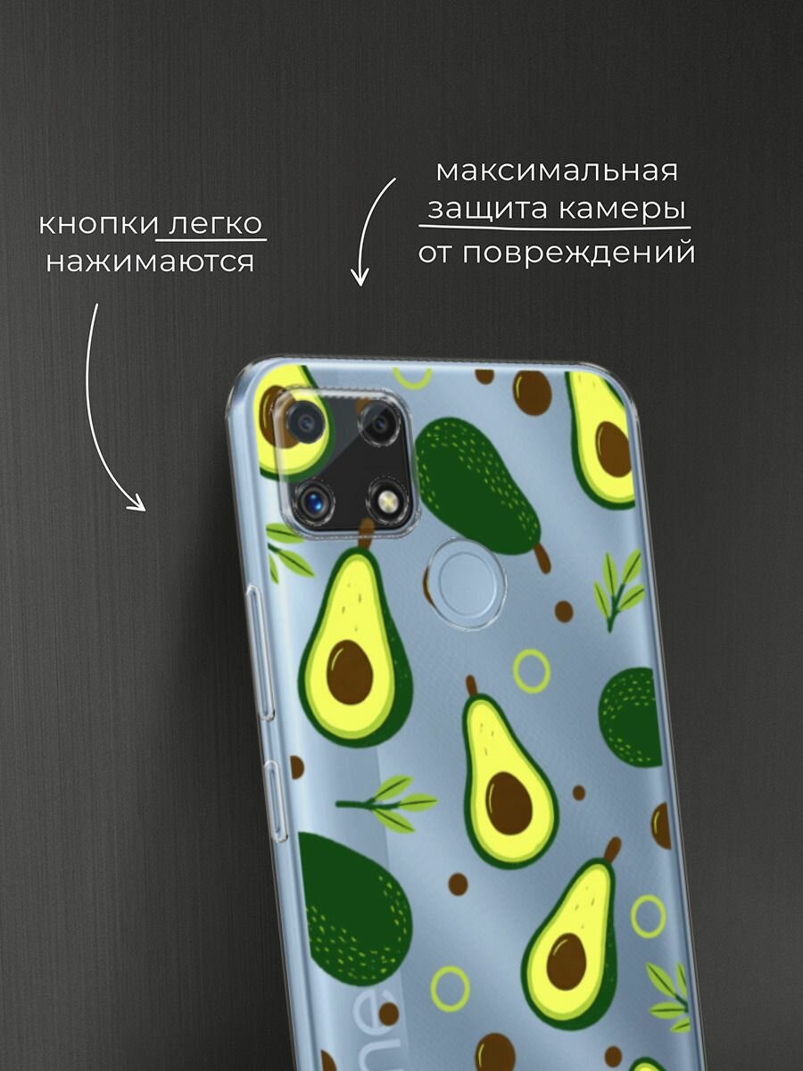 Чехол на Realme C25/C25s / Реалми С25/C25s с принтом "Авокадо паттерн", прозрачный — фото 1
