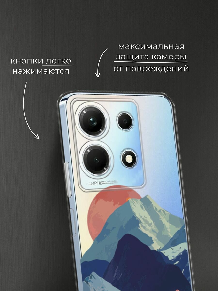 Чехол на Infinix Note 30 4G / Инфиникс Нот 30 4G с принтом "Закат в снежных горах", прозрачный — фото 1