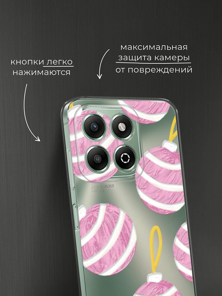 Чехол на Honor X6b / Хонор X6b с принтом "Розовые новогодние шарики 3" — фото 1