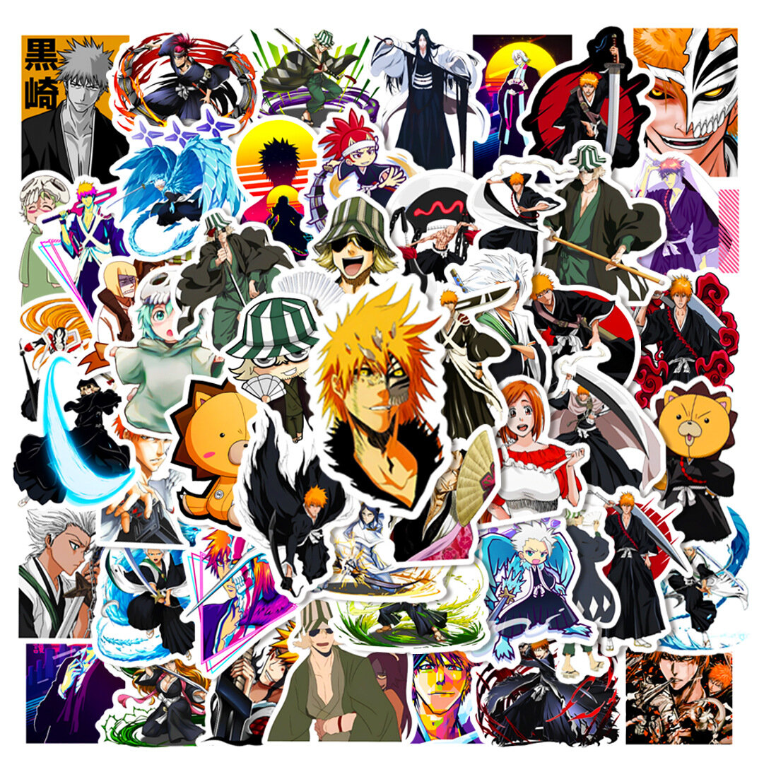 50 шт./упаковка Аниме наклейки Bleach Тысячи лет Кровавых войн Водонепроницаемые виниловые наклейки Милые наклейки Упаковка граффити для скейтборда, автомобиля, ноутбука, бутылок с водой, стен, багажа, книг