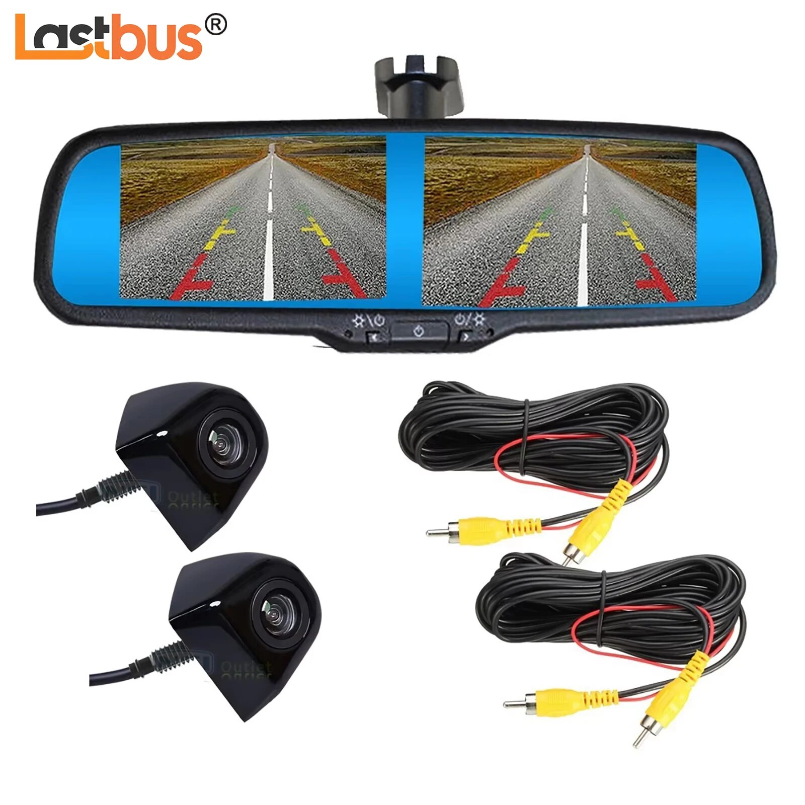 Lastbus HD 4,3 "зеркальный монитор с двойным разделенным экраном + 2 автомобильные передние боковые камеры заднего вида для автомобилей Toyota Honda Jeep Ford