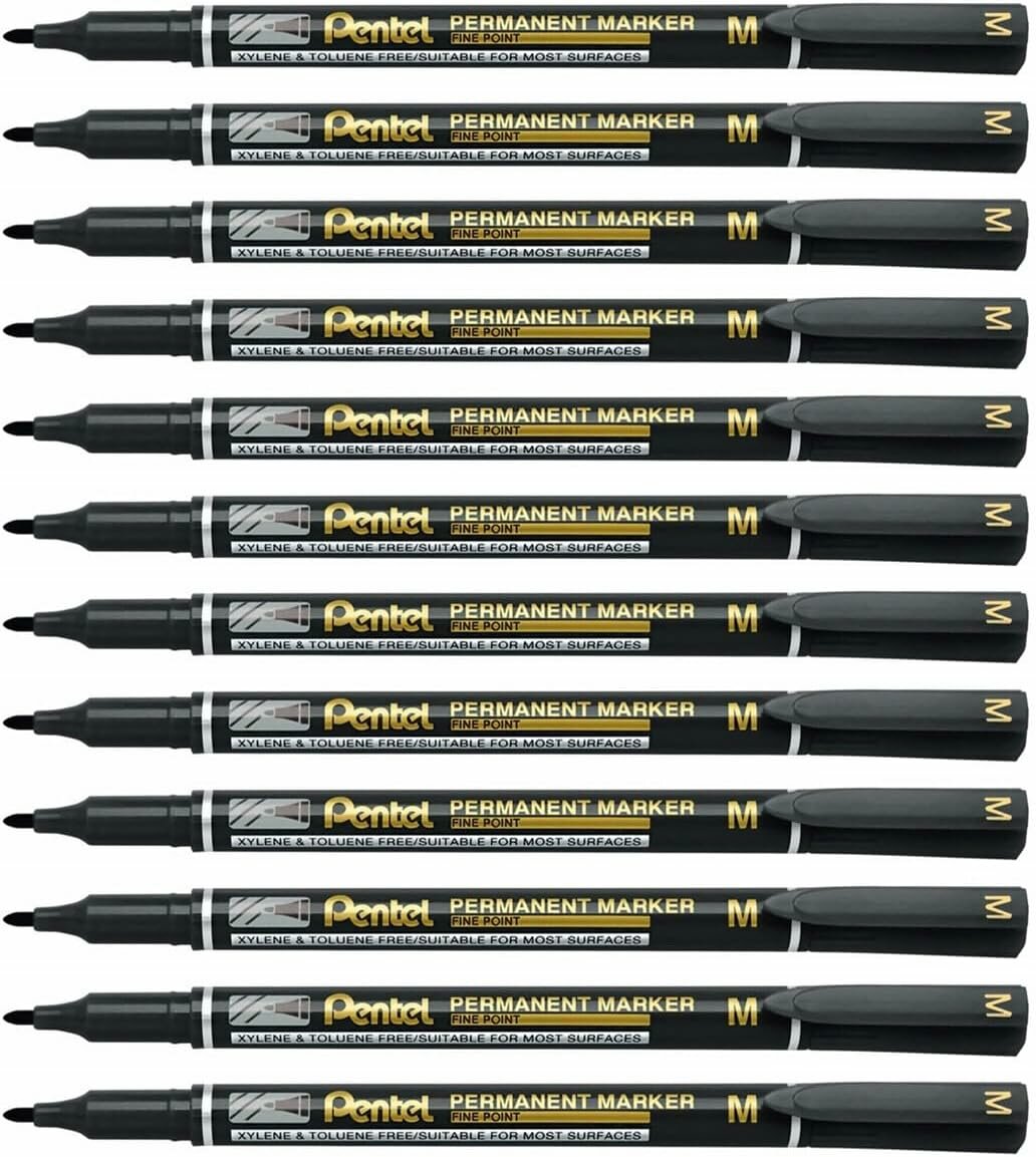 Pentel маркер перманентный Medium Point 1 мм, пулевидный наконечник, упаковка 12 штук, цвет Черный, NM470-A