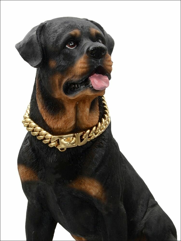 Ошейник для ротвейлера золотой, тяжелая цепь с металлическим замком, стиль "Босс" для крупных пород