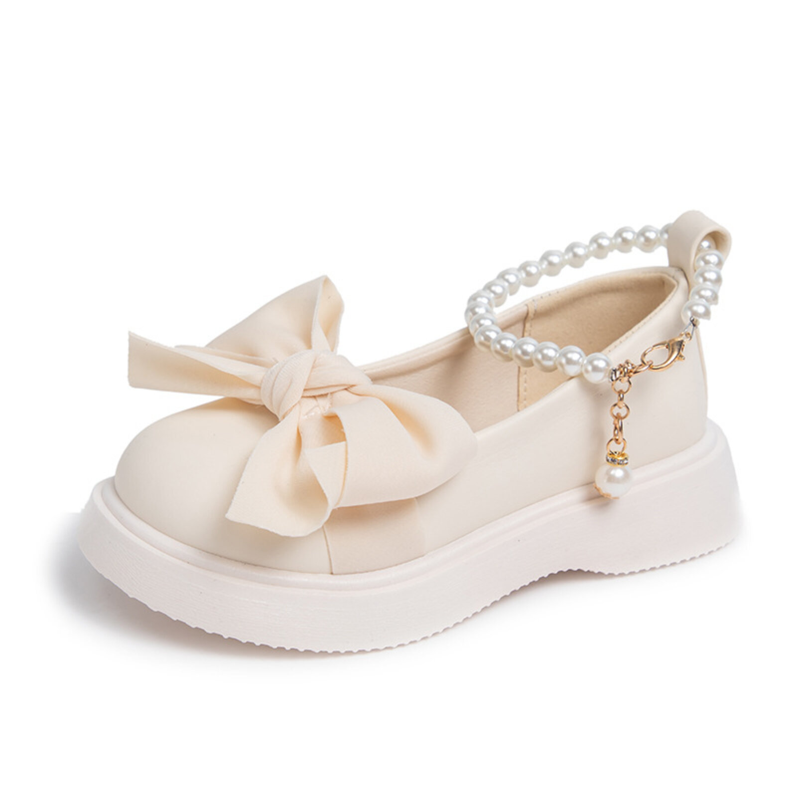 Детские туфли принцессы для девочек из ПУ кожи с перламутром и бриллиантами на ленточке, дышащая мягкая подошва, белый/чёрный цвет, высококачественный тканевый верх, дышащая подкладка, антискользящая износостойкая подошва, застежка 벨кро