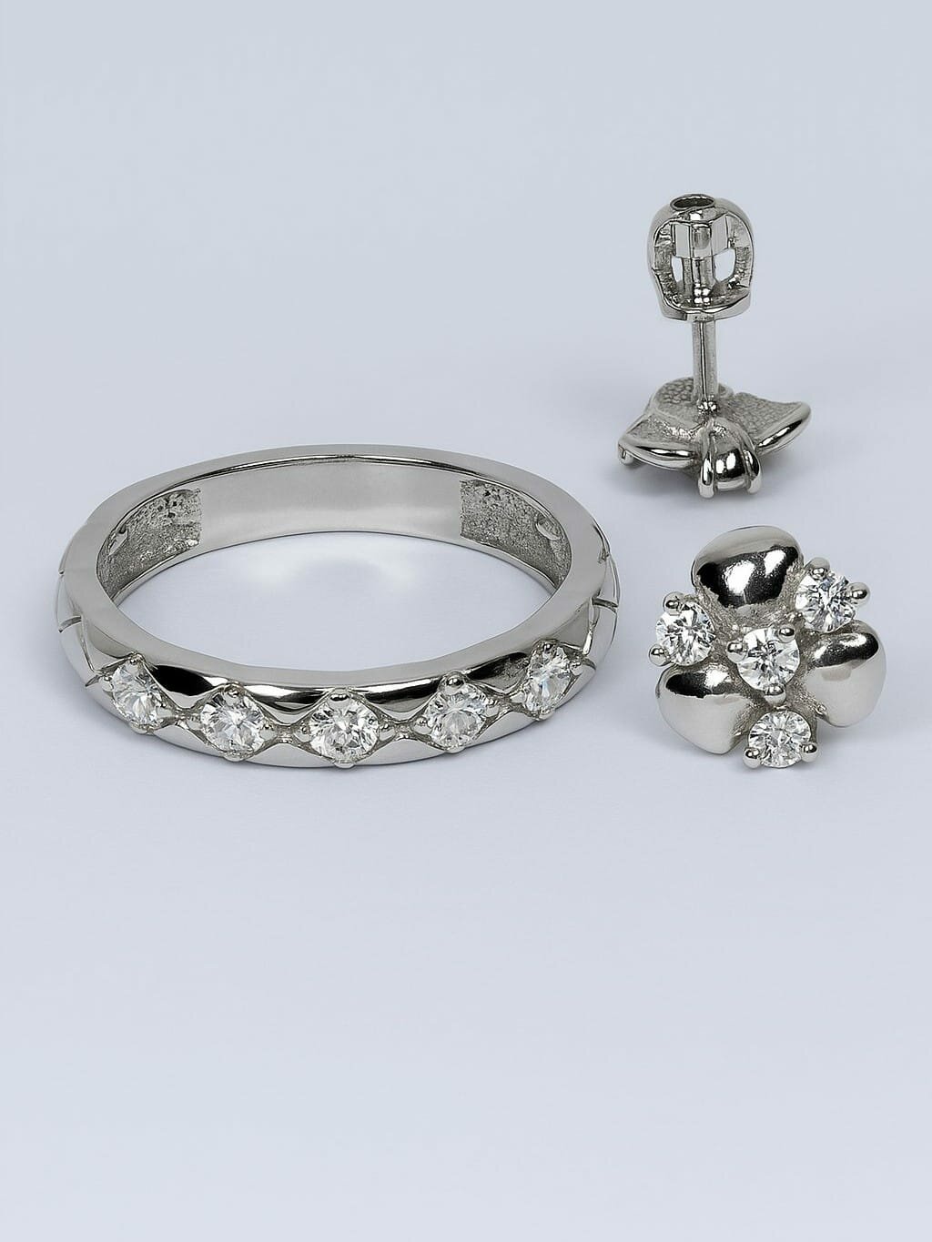 Ювелирный комплект, серебро, 925 проба, родирование, фианит