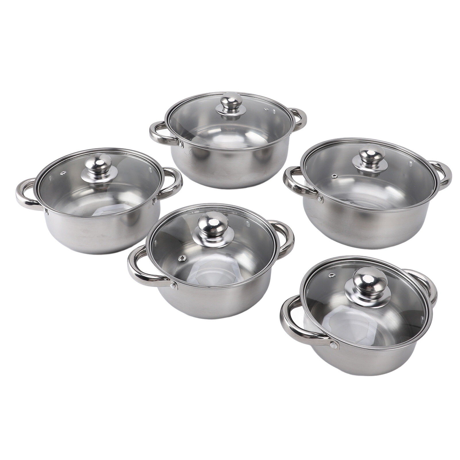 5 шт. кастрюль из нержавеющей стали, набор кухонной посуды, кастрюля со стеклянной крышкой, кастрюля для бульона, кастрюля с 2 ручками для приготовления пищи, можно мыть в посудомоечной машине