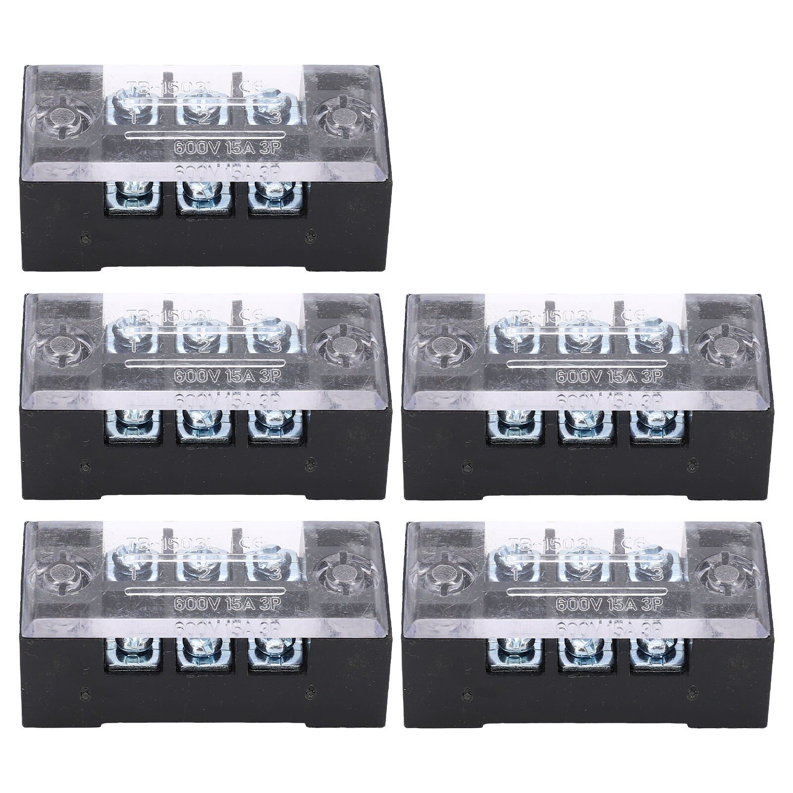 Клеммная колонка, двухрядная, сильноточная, с винтовым креплением M3 и крышкой, 15 А, 600 В, 5 шт.