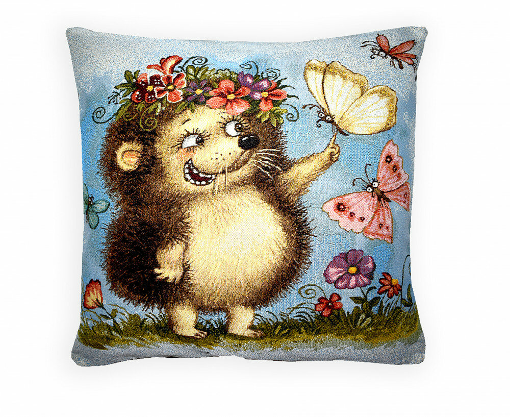 Подушка Декоративная Гобеленовая 45х45 "Весёлый ёжик Веночек 45*45" Для Интерьера