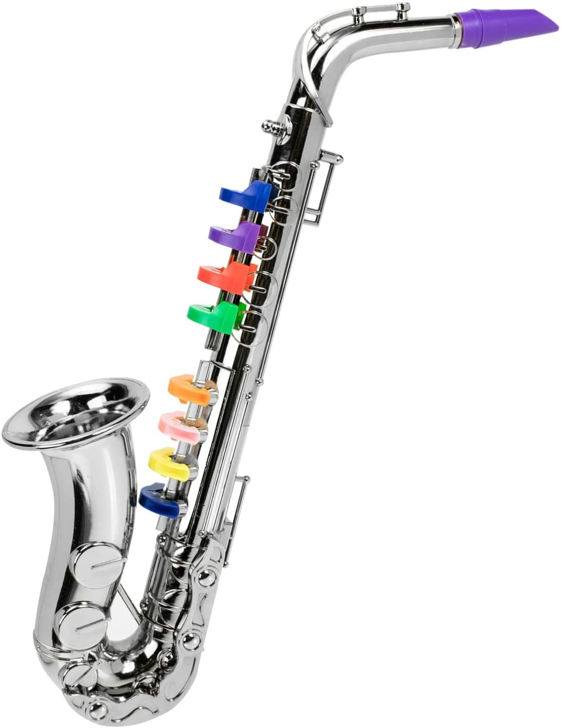 Игрушка-саксофон для детей Musical Wind Instruments Metallic Silver детский музыкальный инструмент для дошкольников с 8 цветными клавишами атрибут для выступлений (Серебристый) размер 39 x 14.2 x 8.3 см материал Пластик 1 шт.