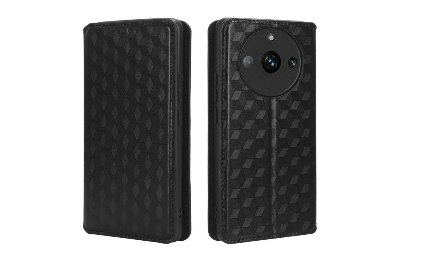 Чехол-книжка MyPads для Realme 11 Pro / 11 Pro Plus из импортной эко-кожи с 3d узором с магнитной крышкой, черный