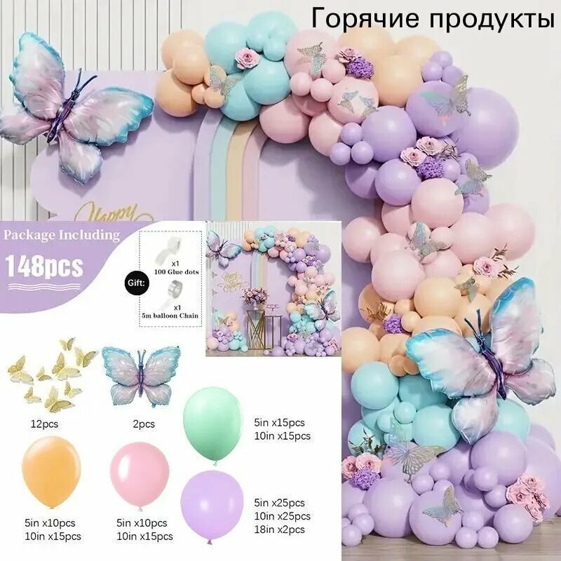 Декор из воздушных шаров, фотозона для дня рождения с тематикой бабочек, специально разработанная для девочек.