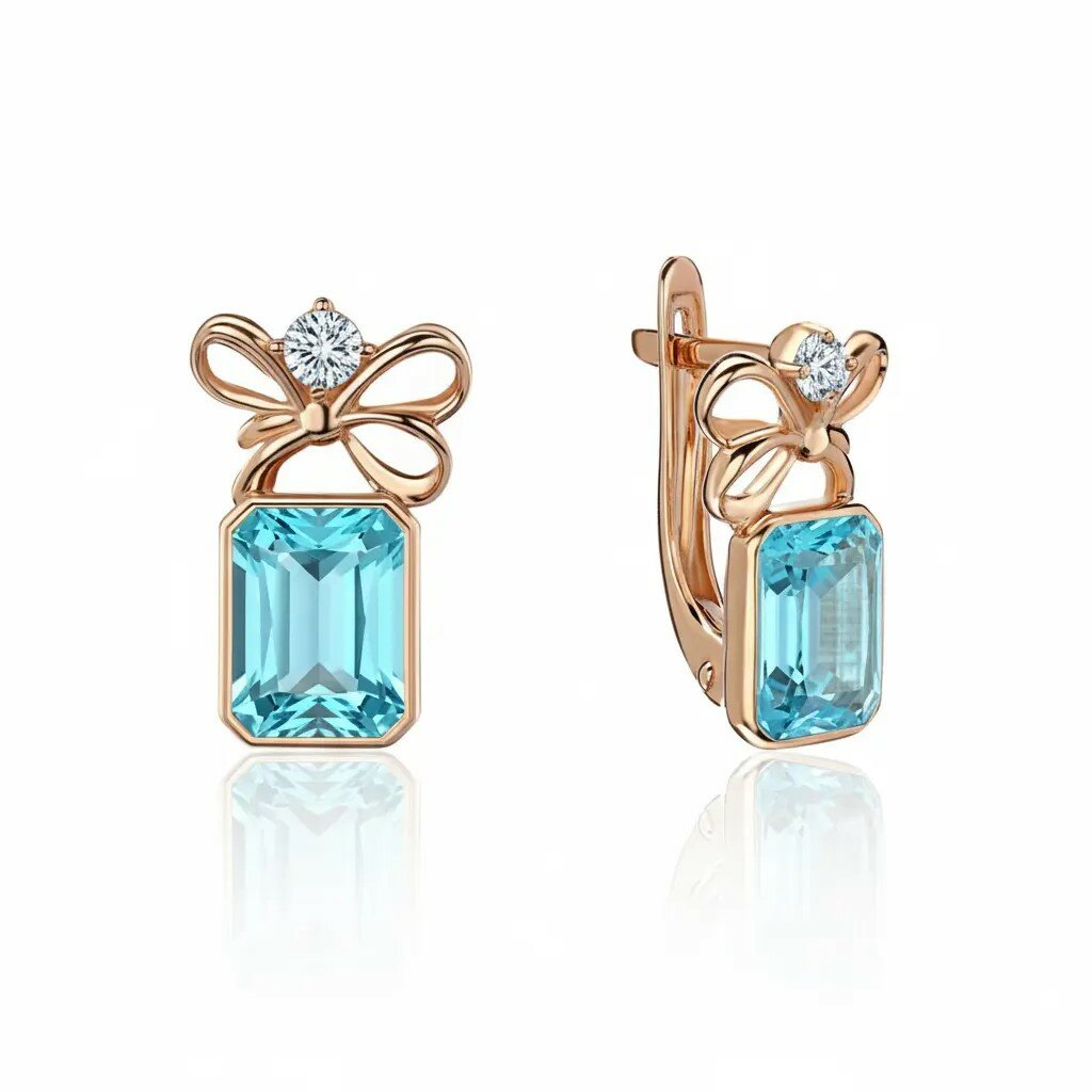 Серьги с подвесками, красное золото, 585 проба, родирование, фианит, топаз