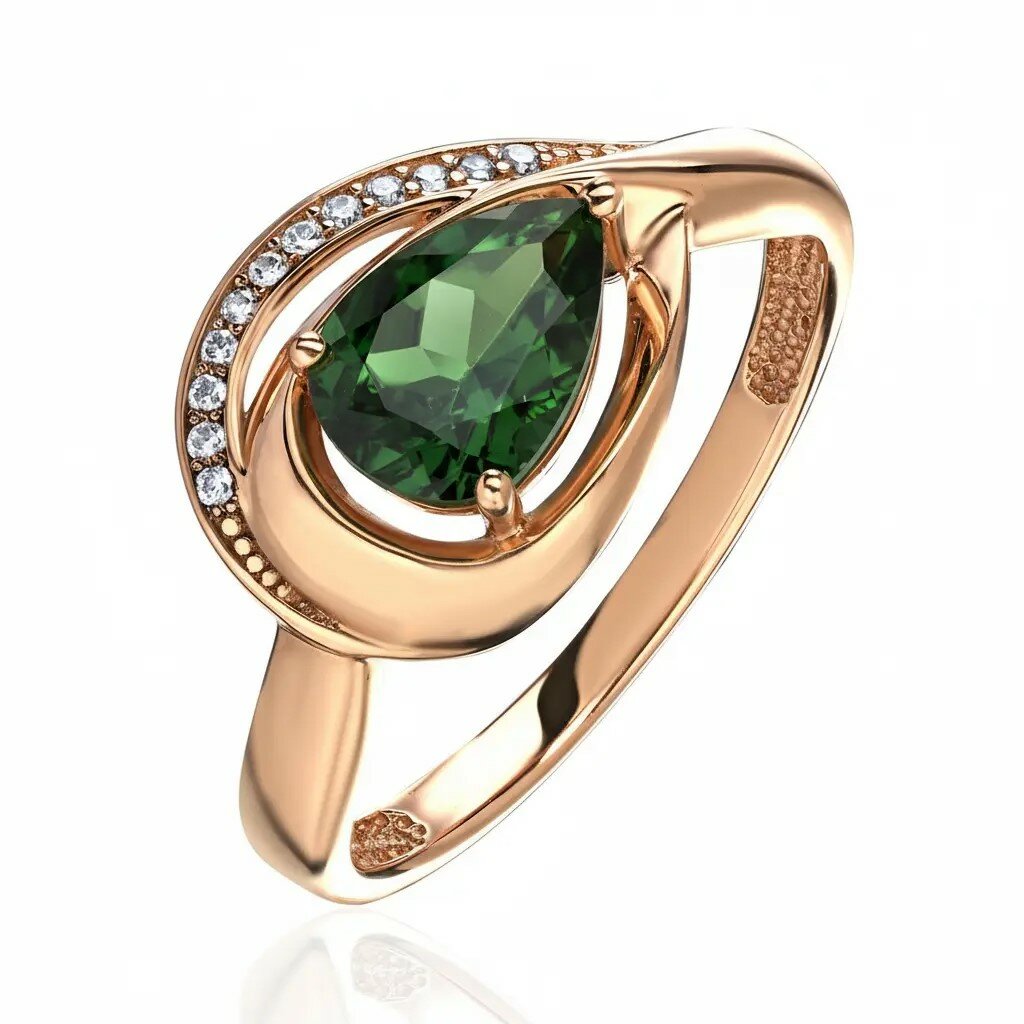 Кольцо, красное золото, 585 проба, турмалин, фианит