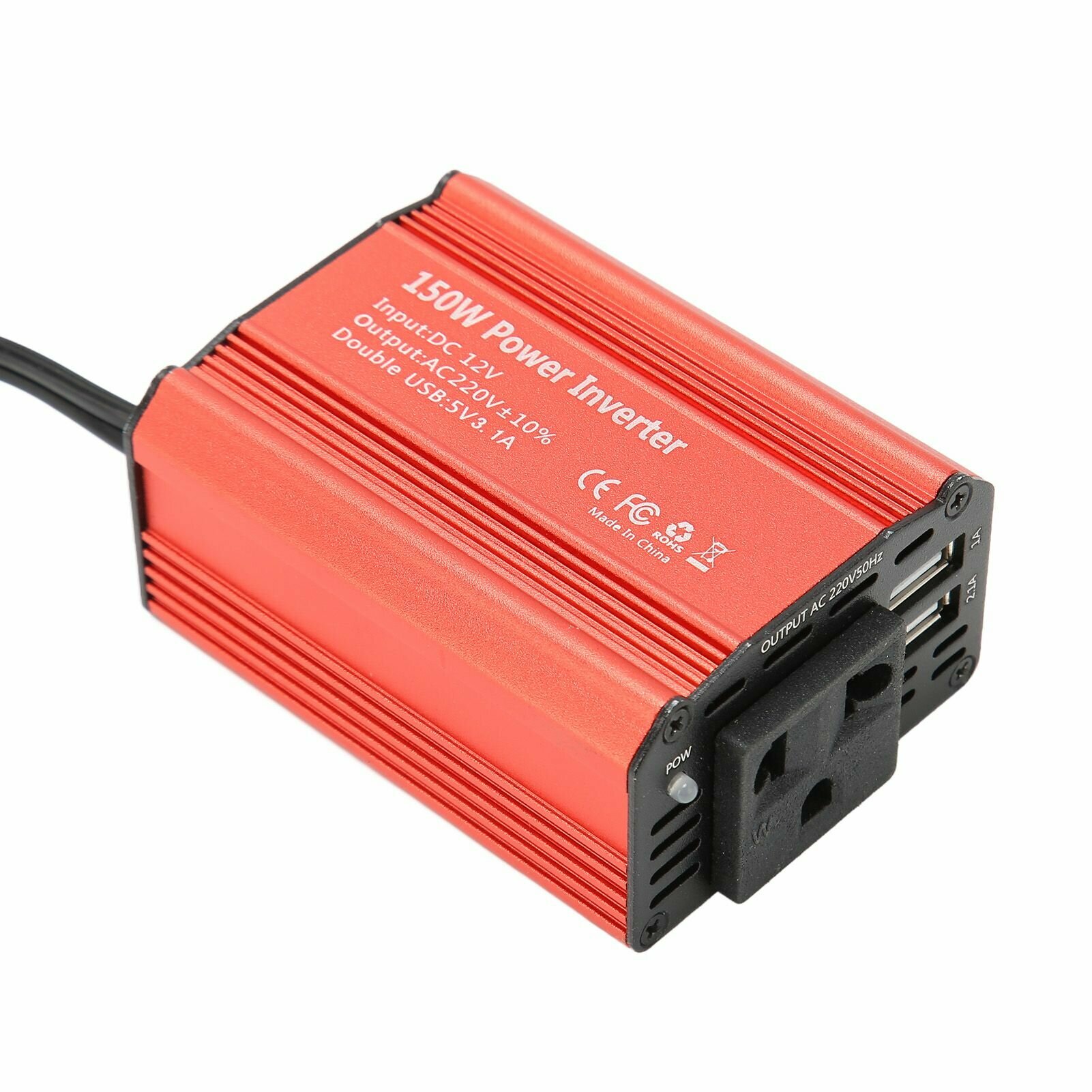 Автоинвертор 150Вт DC12В в AC220В, двойной USB 2.1A